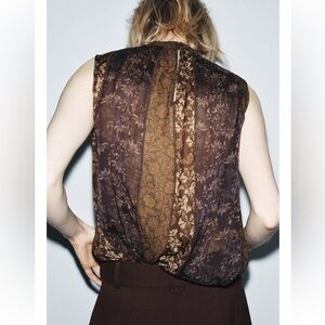 Zara | Tops | Zara Zw Collection Patchwork Beaded Sheer Top Blouse ...